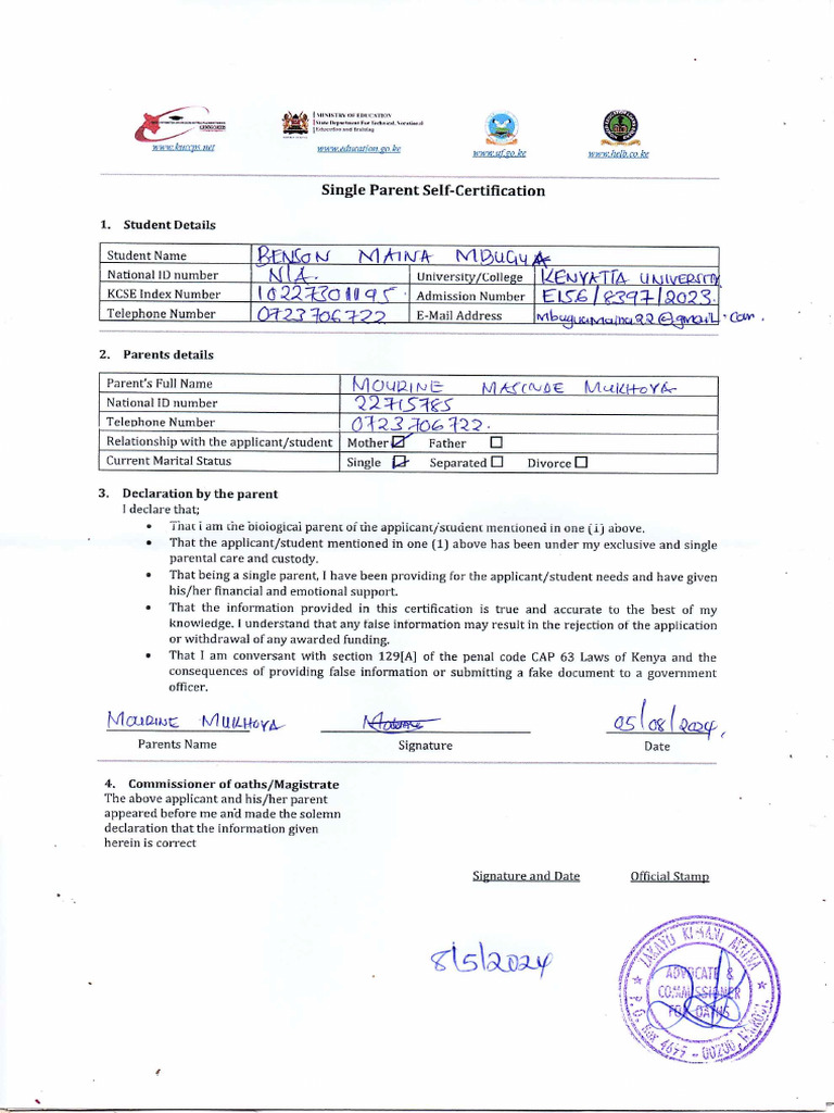 Single Parent Self Certification | PDF