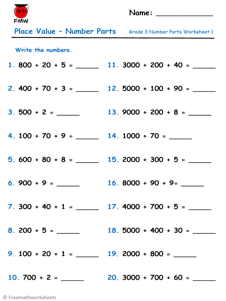 Grade 3 Place Value Number Parts Worksheet 1 1 | PDF | Teaching Methods ...