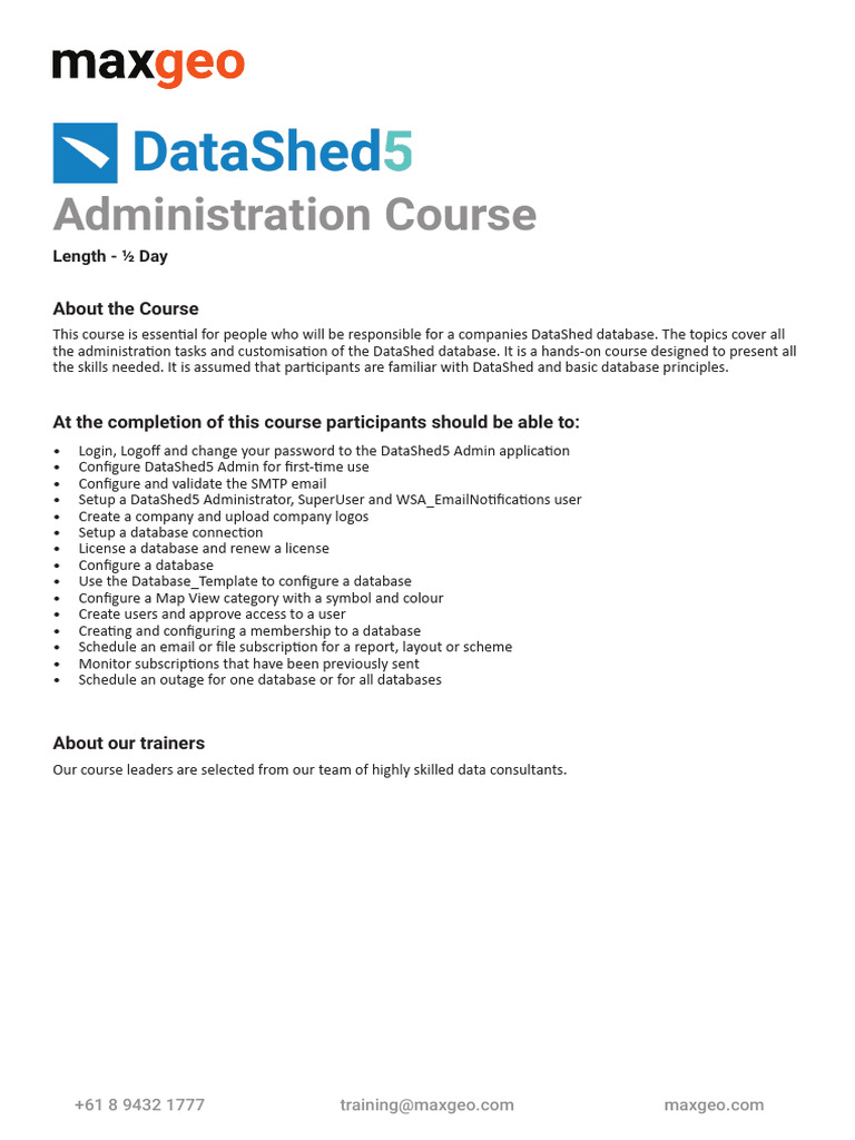DataShed5-Administration-course | PDF | Databases | Superuser