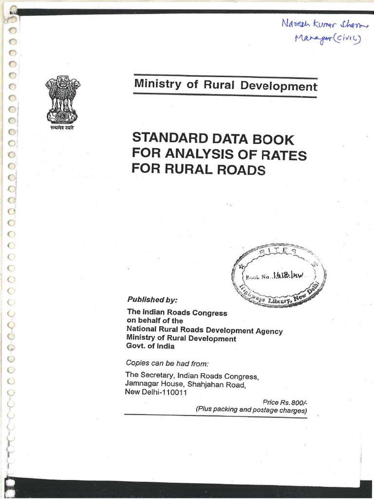 Standard Data Book For Rural Roads | PDF