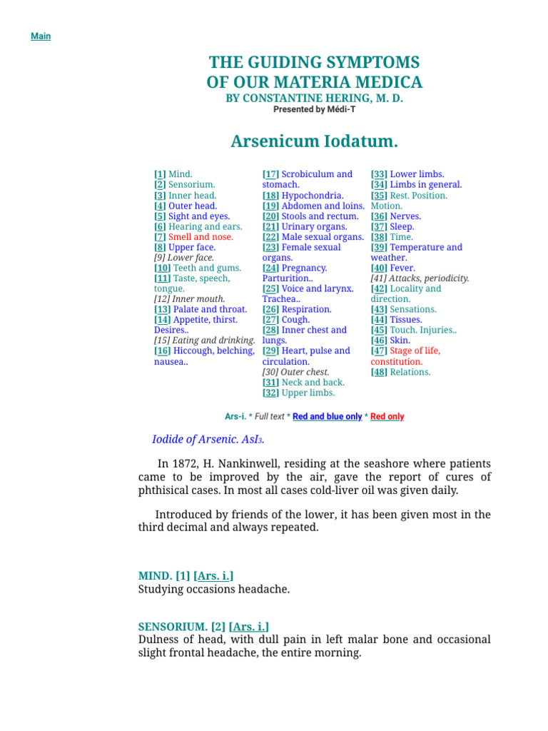Arsenicum Iodatum The Guiding Symptoms Of Our Materia Medica By