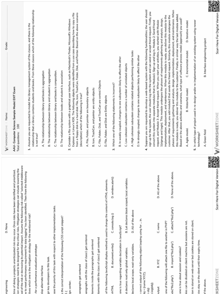 AAU CS Sample Exit Exam 2024 | PDF