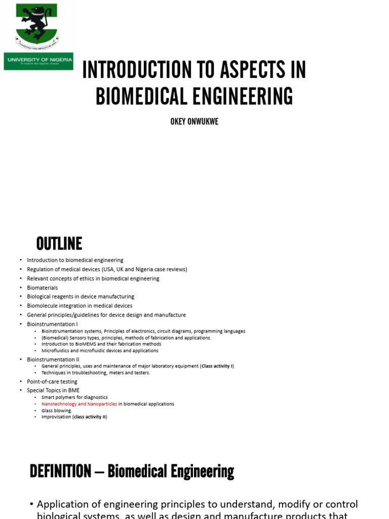 INTRODUCTION TO ASPECTS IN BIOMEDICAL ENGINEERING Lect - 1 and 2 | PDF | Biomedical Engineering ...