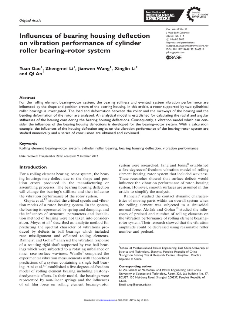 Influences of Bearing Housing Deflection | PDF | Bearing (Mechanical ...