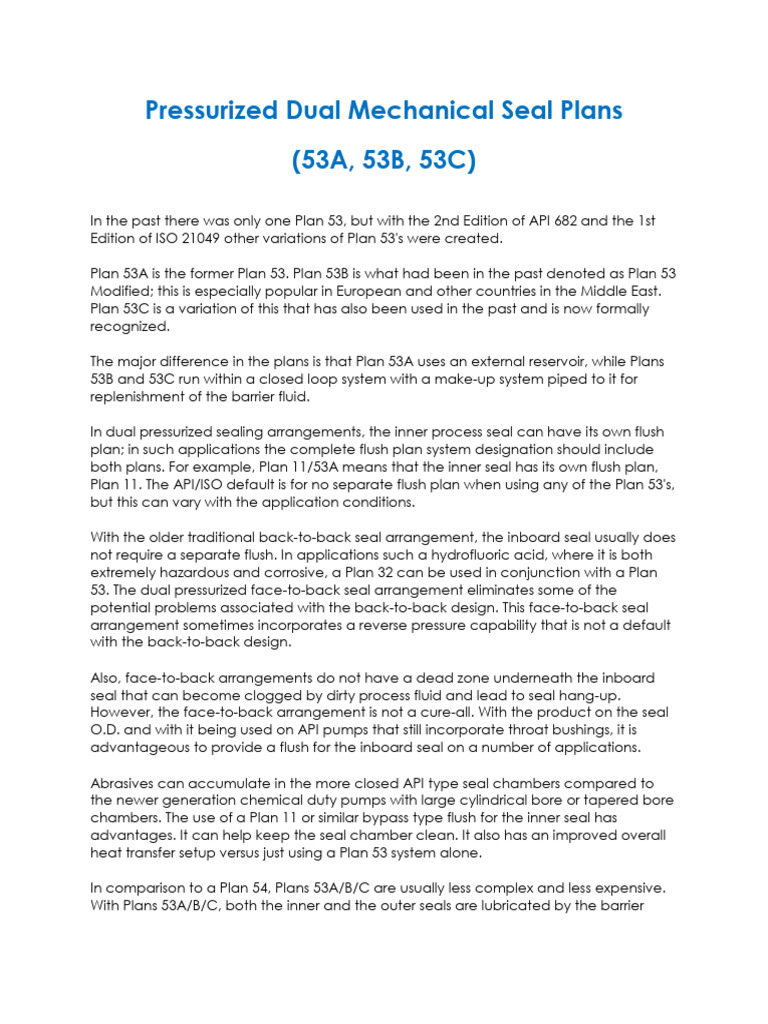 DUAL MECHANICAL SEAL PLANS | PDF | Pump | Heat Exchanger