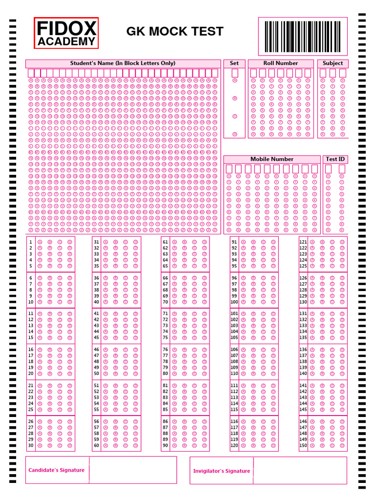 Sample OMR Sheet 150 Questions | PDF