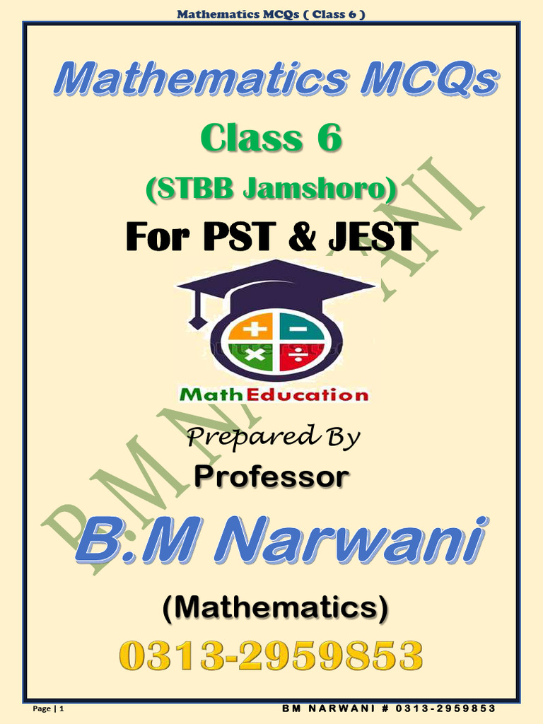 Maths MCQs Class-6 | PDF | Numbers | Set (Mathematics) Maths MCQs Class-6 | PDF | Numbers | Set (Mathematics)