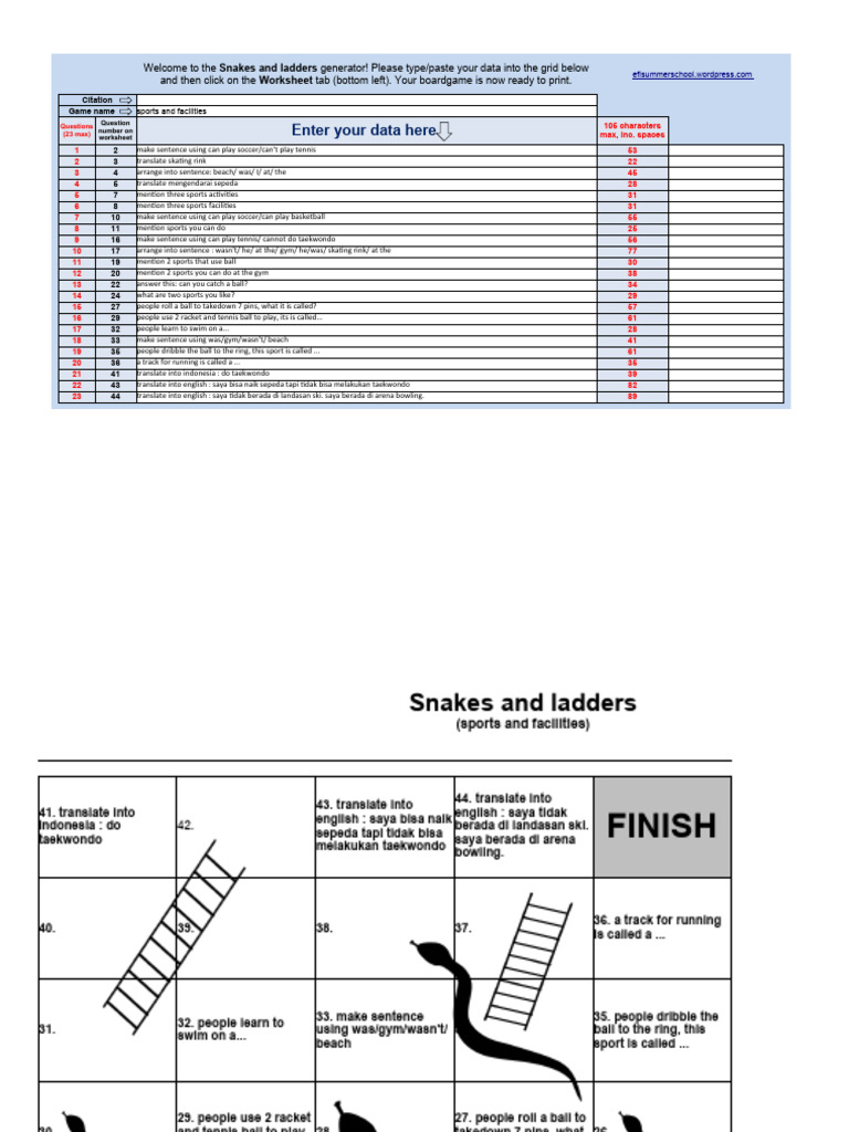 Snakes and Ladders Generator 1 | PDF | Athletic Sports | Sports