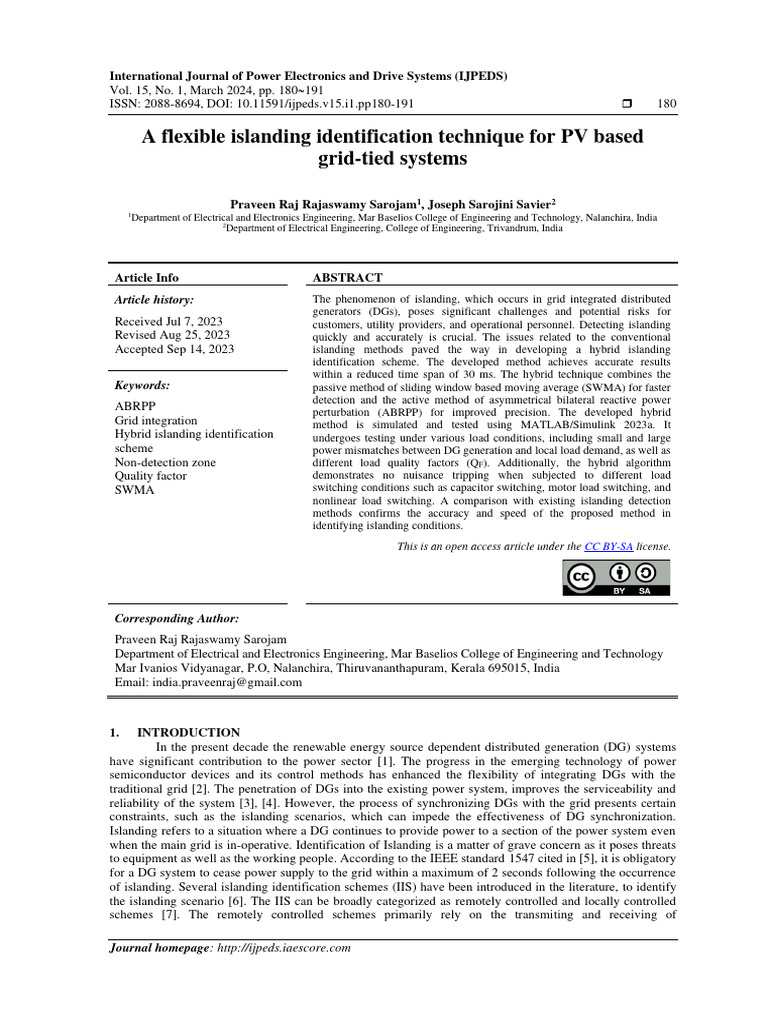 A Flexible Islanding Identification Technique For PV Based Grid-Tied ...