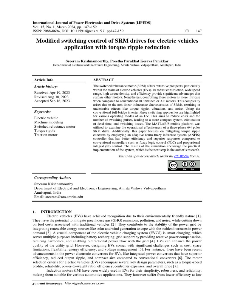 Modified Switching Control of SRM Drives For Electric Vehicles ...