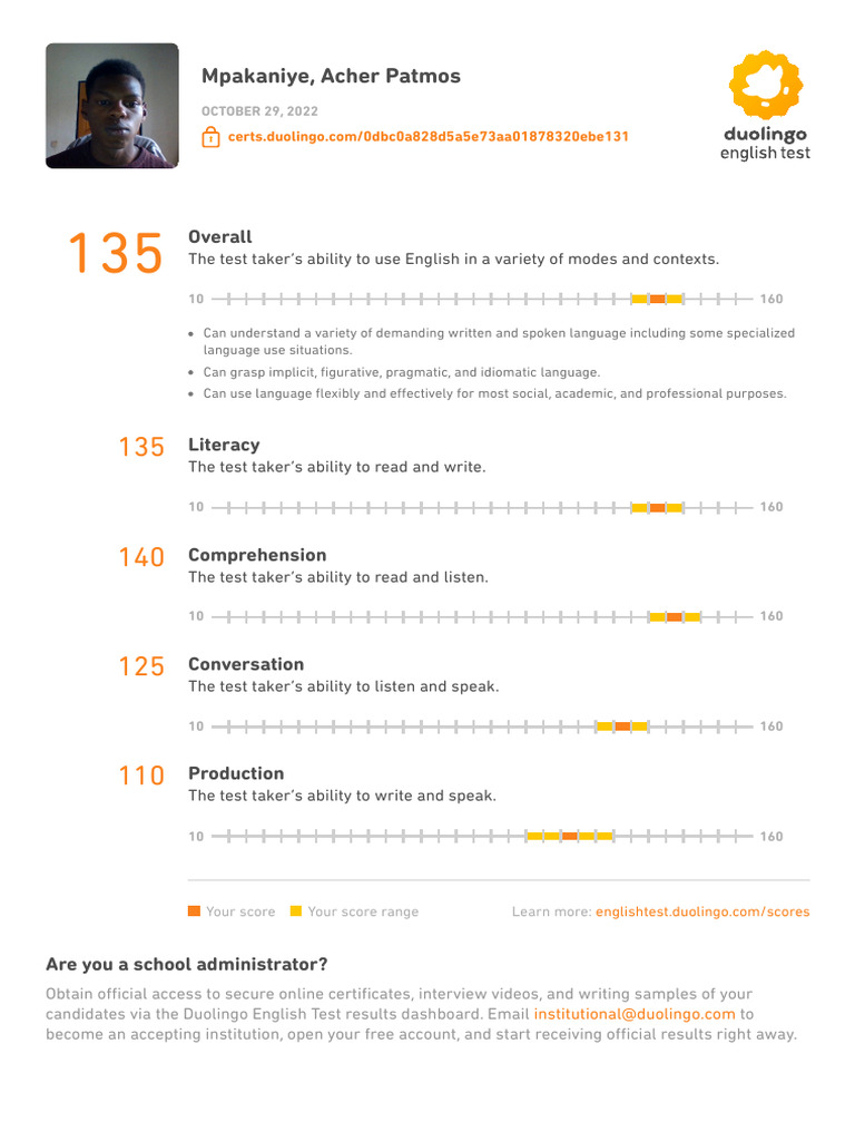 Duolingo English Test Score Report | PDF