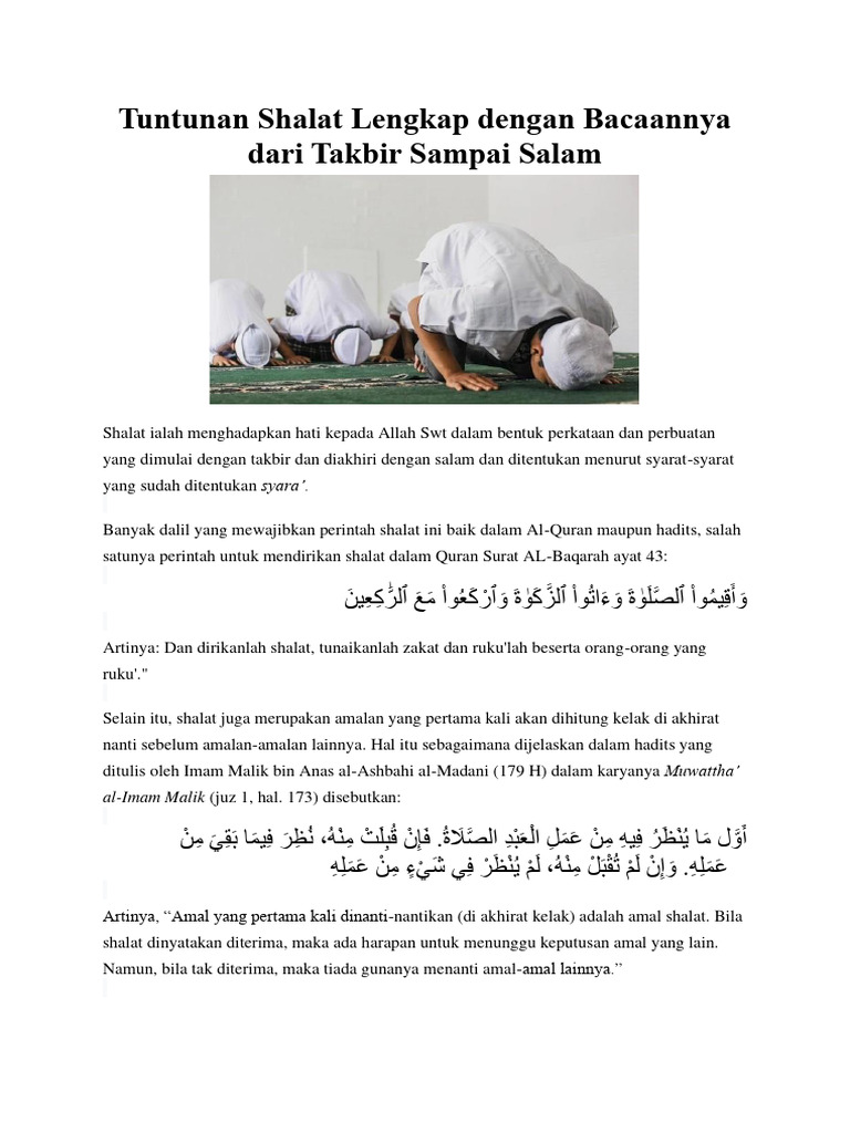 Tuntunan Shalat Lengkap dengan Bacaannya dari Takbir Sampai Salam | PDF