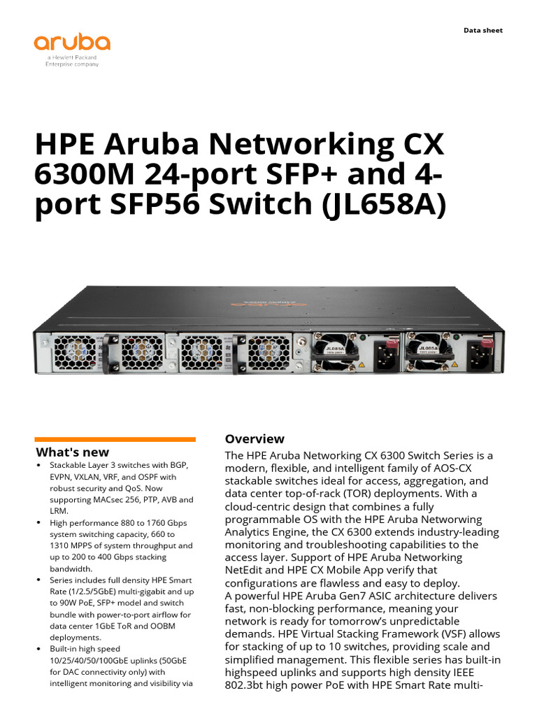 HPE Aruba Networking CX 6300M 24-Port SFP+ and 4-Port SFP56 Switch-PSN1012183959WWEN | PDF ...