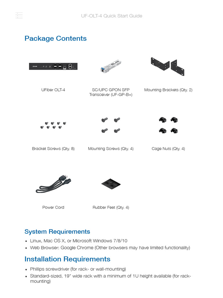 Ubiquiti UF OLT 4 Quick Start Guide A1 | PDF | Electromagnetic Interference | Ac Power Plugs And ...