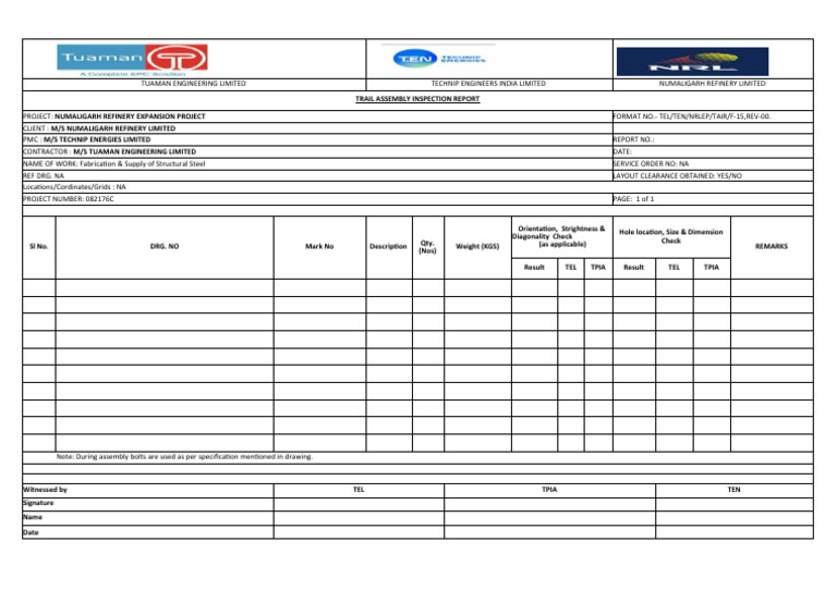 Trail Assembly Inspection Report | PDF