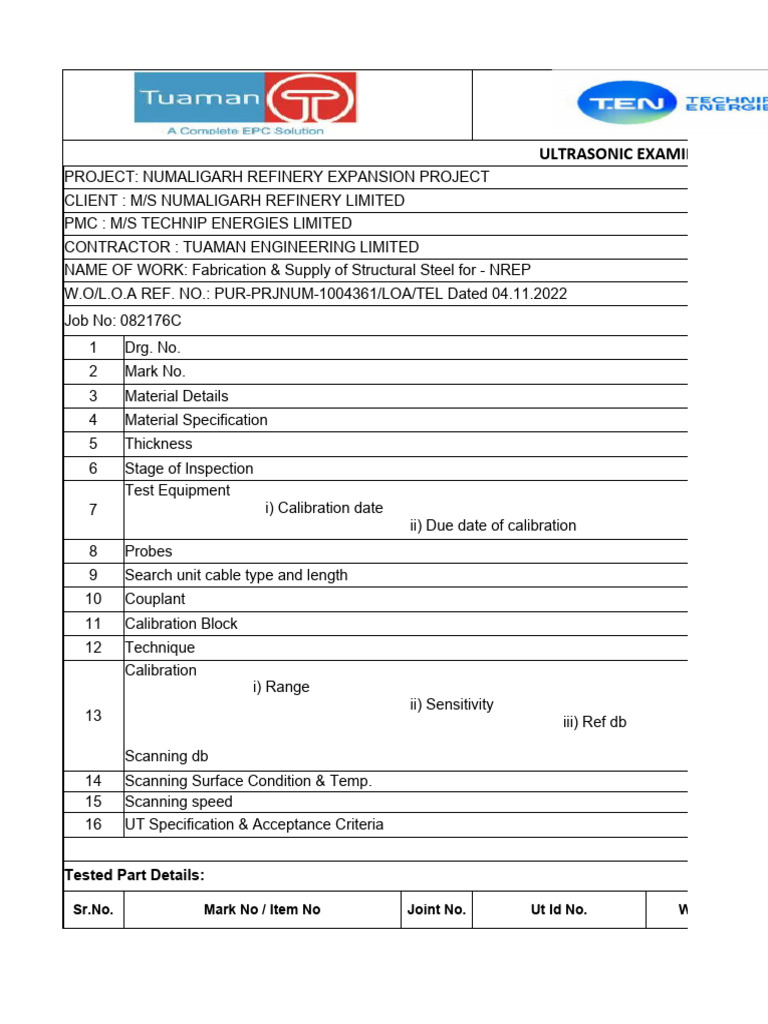 Sample - F-12 Ut Inspection Report (Se) 1 | PDF | Science & Mathematics ...