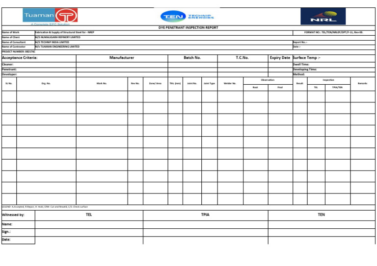 Sample - F-11 DPT Inspection Report (Se) 1 | PDF | Industrial Processes | Mechanical Engineering