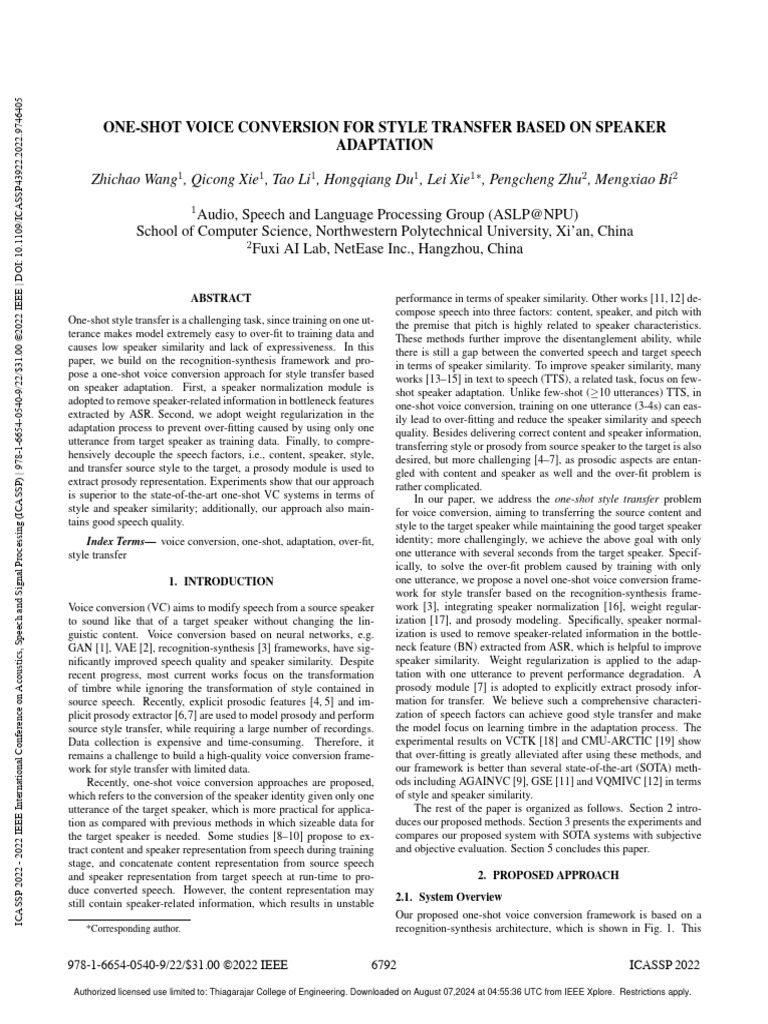 One Shot Voice Conversion For Style Transfer Based On Speaker