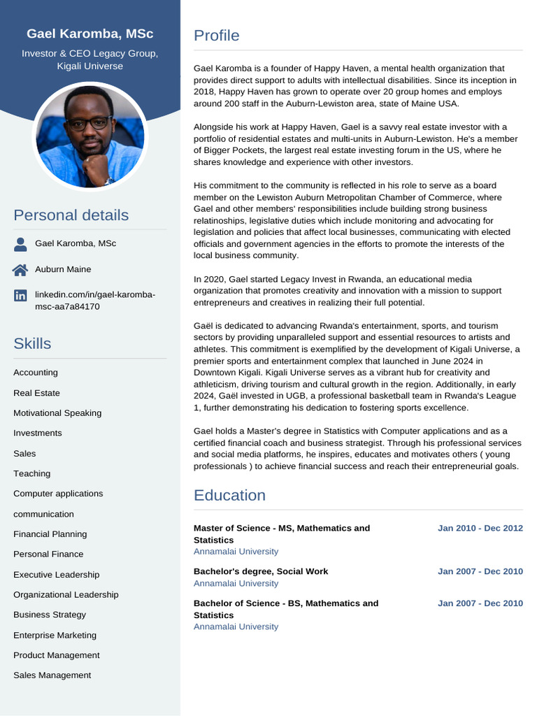 Gael Karomba, MSC - LinkedIn | PDF | Entrepreneurship | Business Gael Karomba, MSC - LinkedIn | PDF | Entrepreneurship | Business