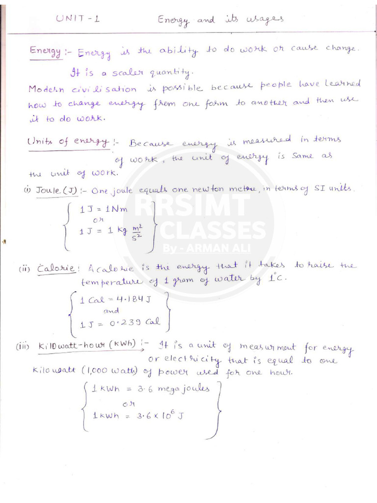 Energy Science-Unit1-Combined Notes | PDF