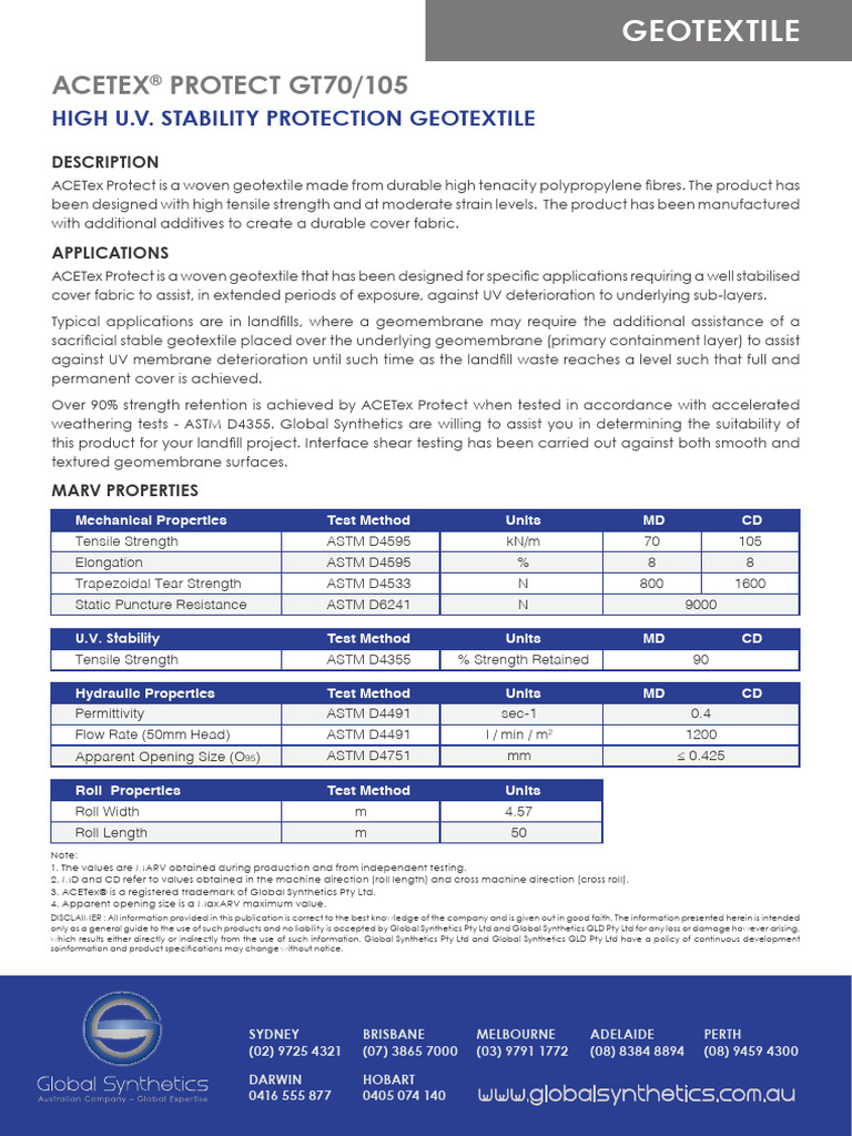 ACETex Protect GT70/105 Geotextile Guide | PDF | Materials | Materials ...