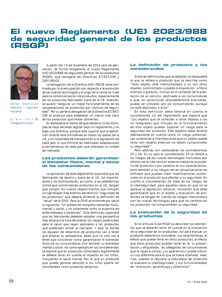 El Nuevo Reglamento (UE) 2023/988 de Seguridad General de Los Productos (RSGP) | PDF | Mercado ...