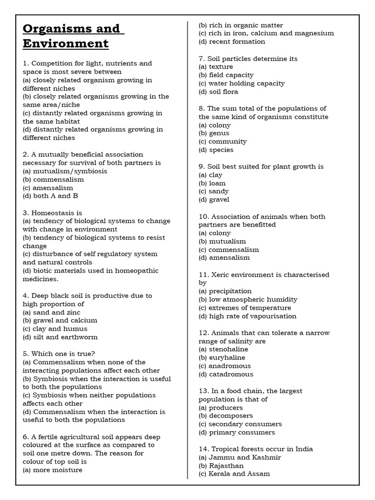 Organisms and Environment Quiz | PDF | Soil | Forests