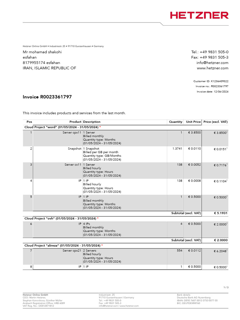 Hetzner 2024-06-12 R0023361797 | PDF | Invoice | Payments