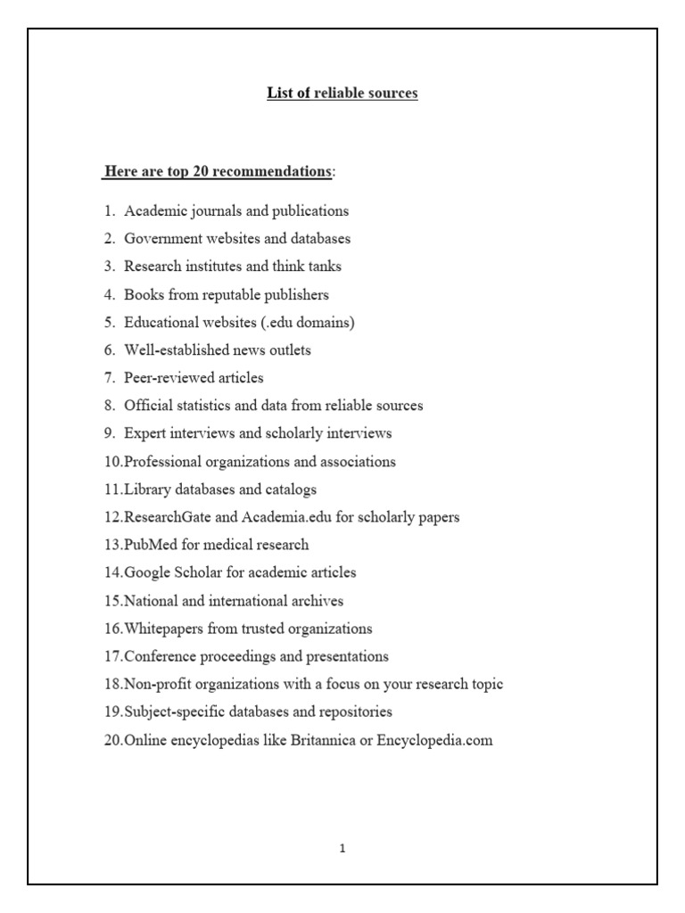 List of Reliable Sources | PDF | Academic Journal | Science