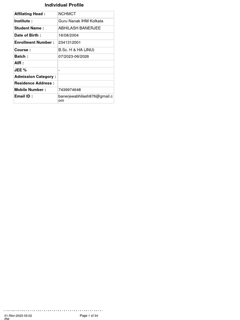 Student Individual Profile | PDF