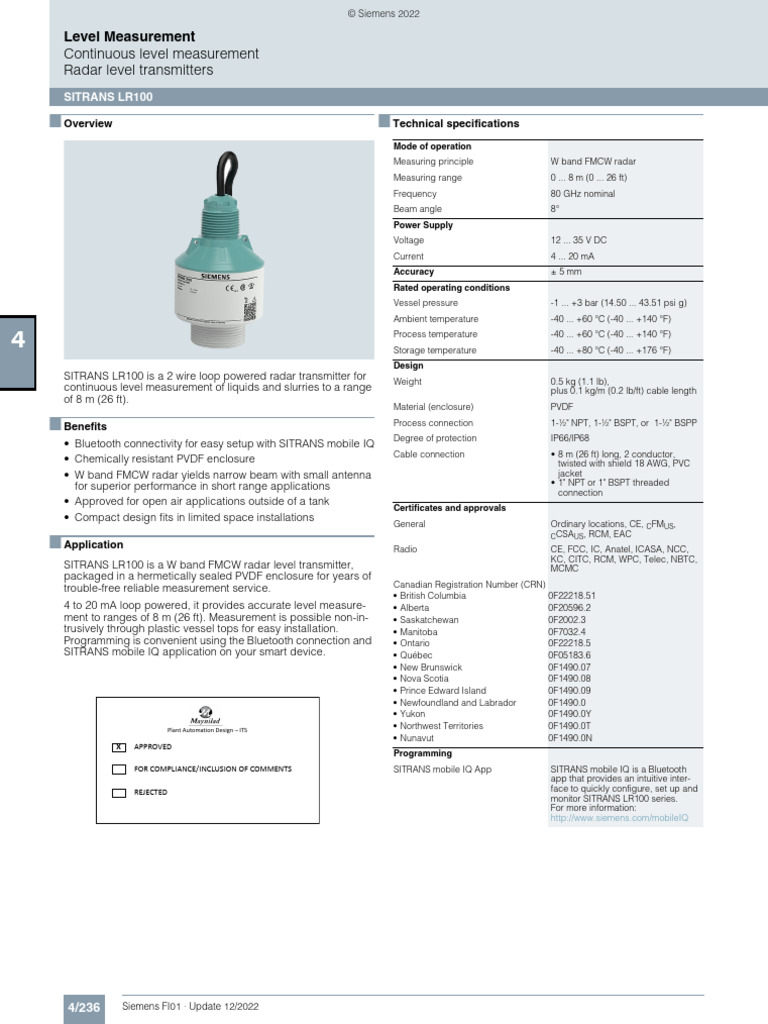 SITRANS-LR100_approved | PDF | Electrical Engineering | Manufactured Goods