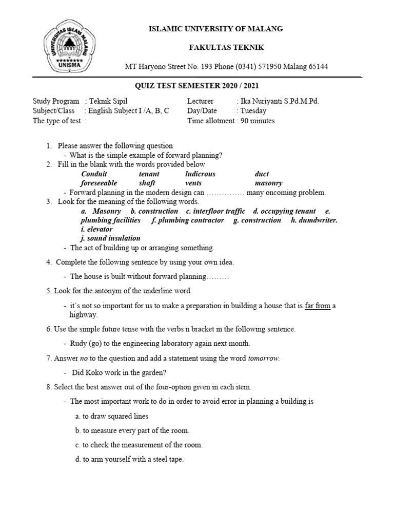 Quizzzz II Sipil | PDF | Linguistics | Grammar Quizzzz II Sipil | PDF | Linguistics | Grammar
