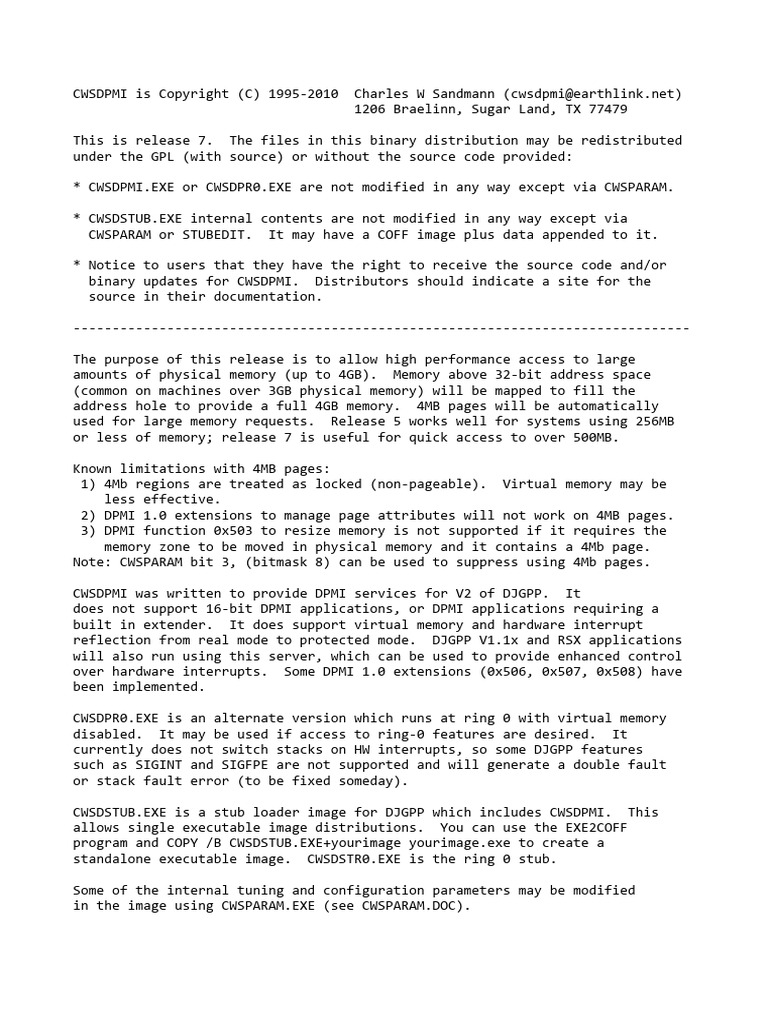 CWSDPMI | PDF | Computer Engineering | Computer Architecture