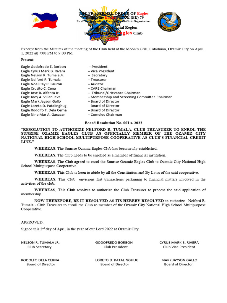 EAGLES-CLUB-RESOLUTIONS | PDF | Government | Governance