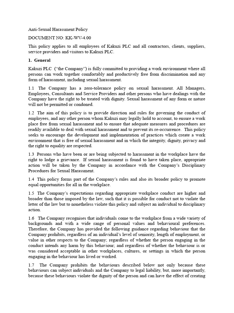 Anti-Sexual Harassment Policy | PDF | Sexual Harassment | Harassment