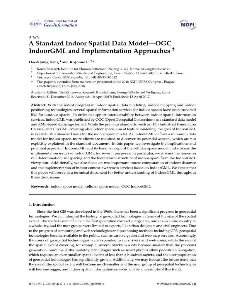 A Standard Indoor Spatial Data Model-OGC IndoorGML and Implementation Approaches | PDF | Spatial ...