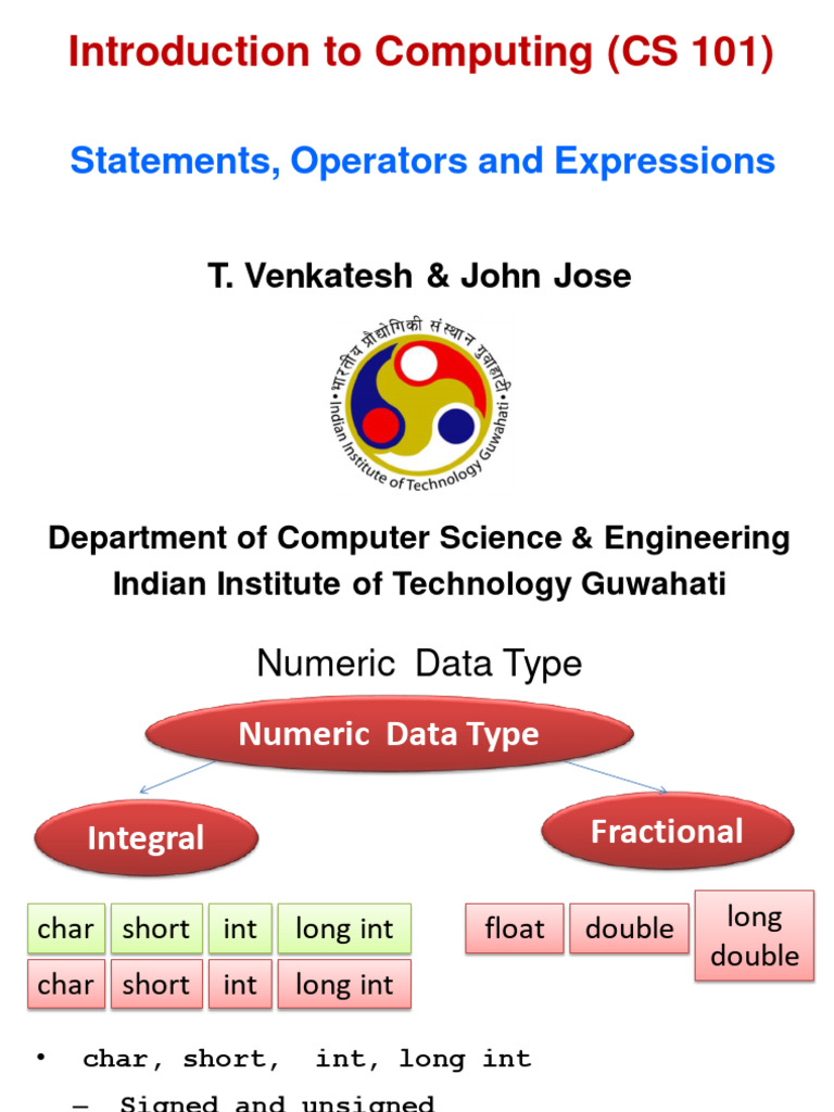 Introduction To Computing (CS 101) : Statements, Operators and Expressions | PDF | Bracket ...