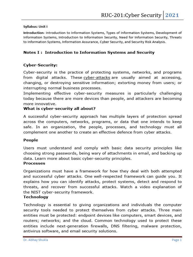 Unit I Notes | PDF | Security | Computer Security