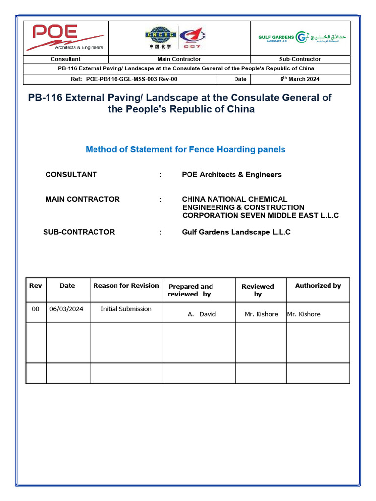 Method of Statement For Fence Hoarding Panels | PDF | Personal Protective Equipment | Risk
