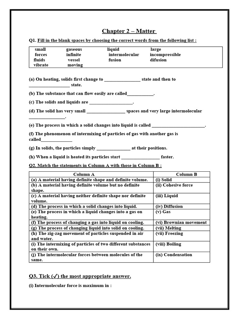 Revised Chapter 2 Matter - WS | PDF | Gases | Liquids