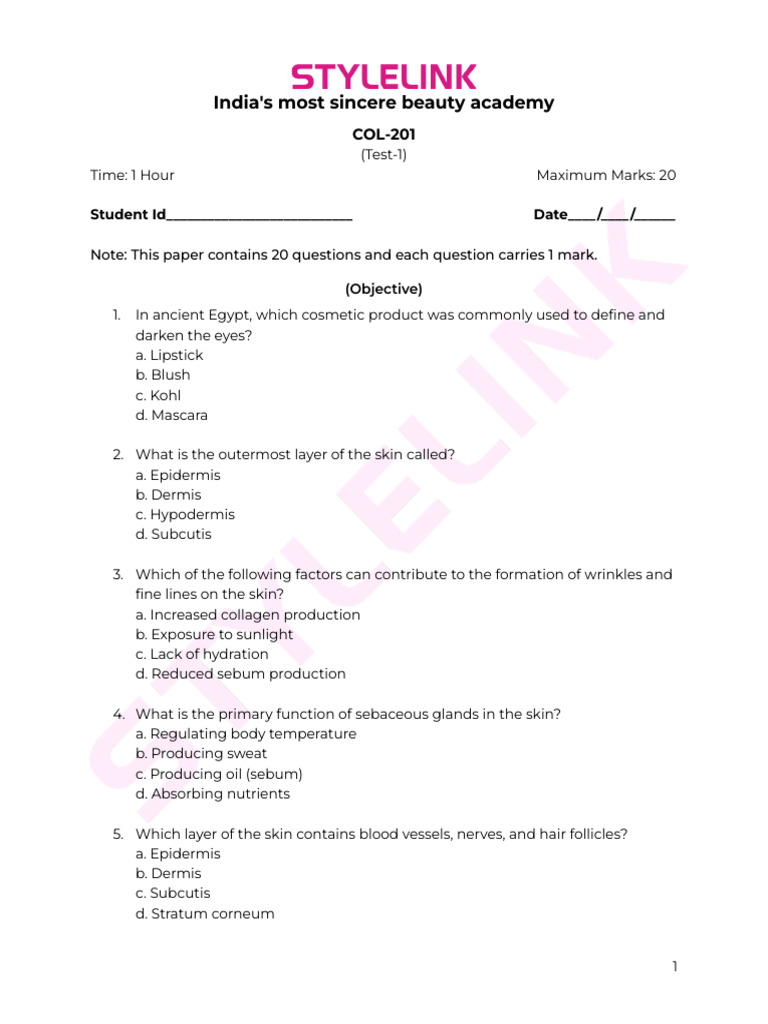 COL-201 Text Paper | PDF | Skin | Epidermis COL-201 Text Paper | PDF | Skin | Epidermis