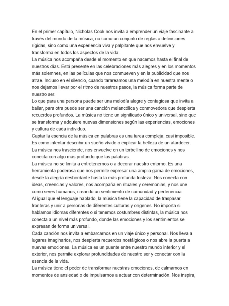 Resumen Libro Nicholas Cook | PDF | Sonido