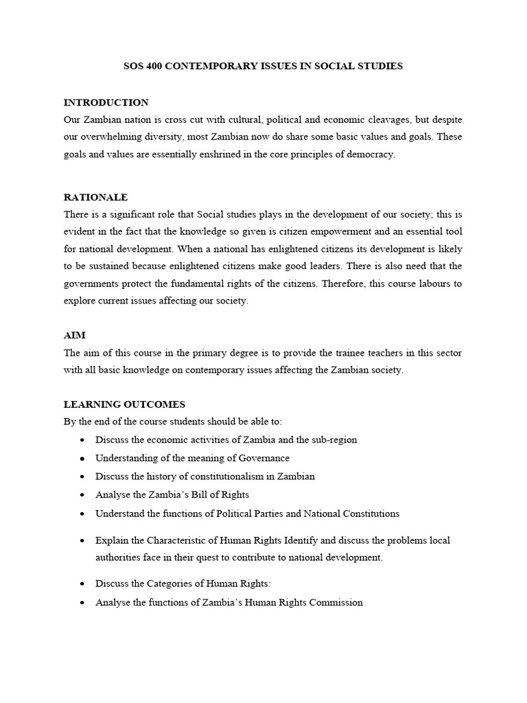Zambian Social Studies Course Overview | PDF | Non Governmental ...