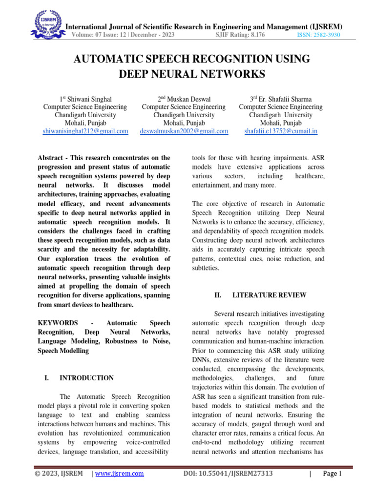 Automatic Speech Recognition Using Deep Neural Networks | PDF | Speech Recognition | Deep Learning