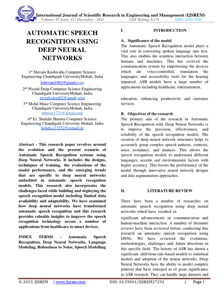 Automatic Speech Recognition Using Deep Neural Networks | PDF | Speech Recognition | Deep Learning