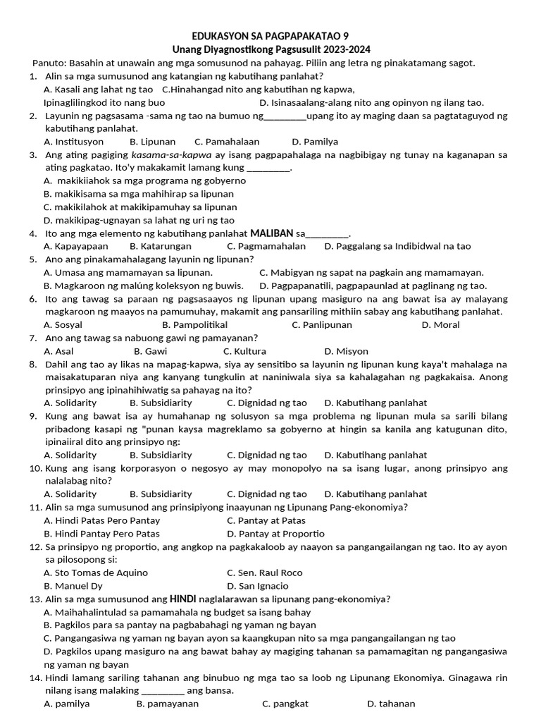 1Q Diagnostic ESP9 | PDF