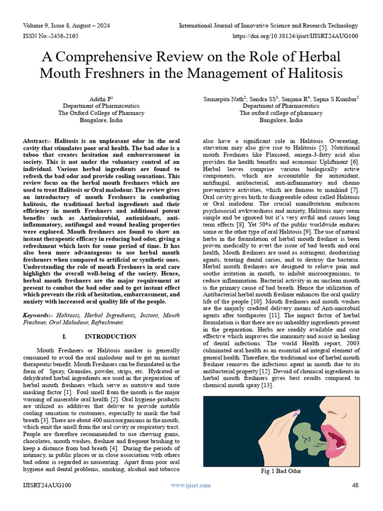 A Comprehensive Review On The Role of Herbal Mouth Freshners in The ...