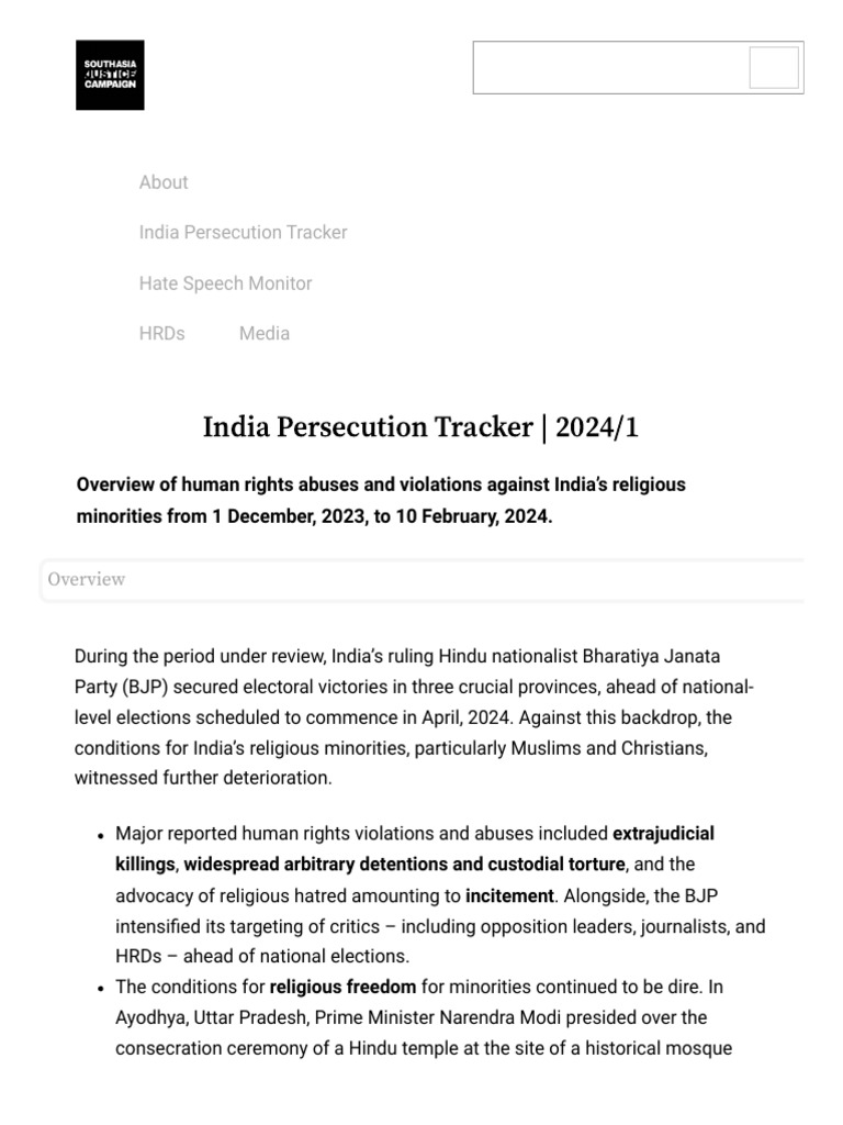 India Persecution Tracker - 2024 - 1 - South Asia Justice Campaign ...