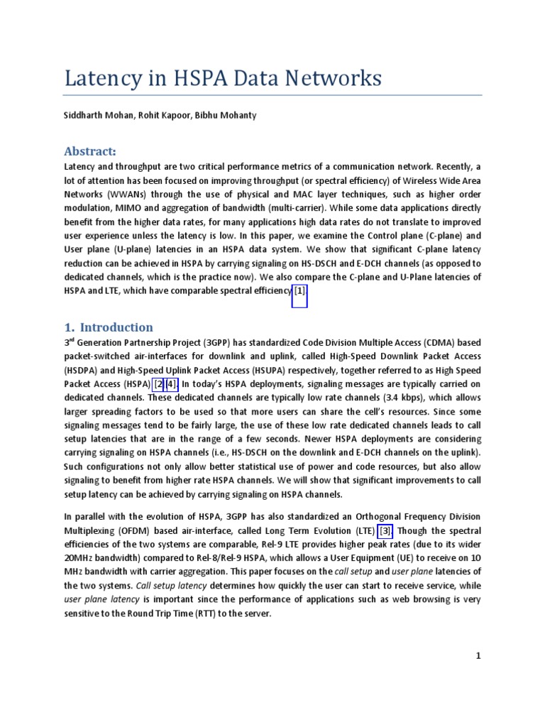 Latency in HSPA Network | Download Free PDF | High Speed Packet Access | Wireless