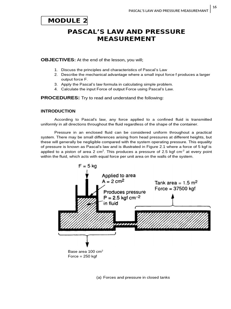 MODULE 2 - Pascal's Law and Pressure Measurement | PDF | Pressure ...